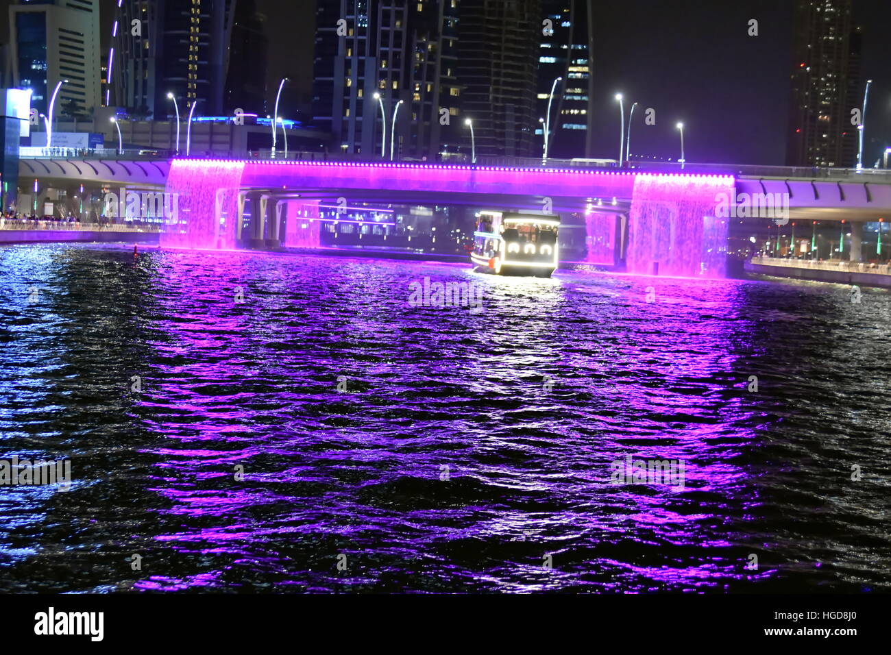 Dubai Ferry route at evening view, Dubai Canal, United Arab Emirates ...
