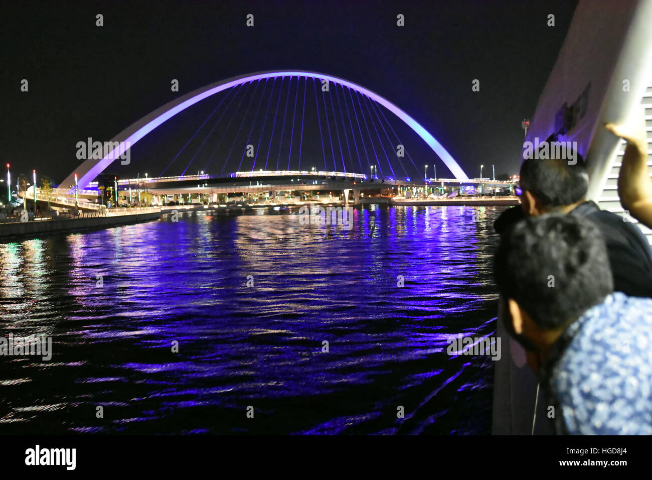 Dubai Ferry route at evening view, Dubai Canal, United Arab Emirates ...