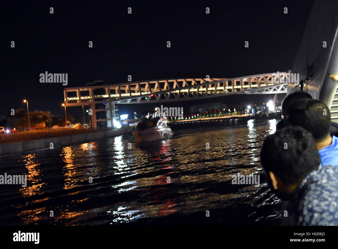 Dubai Ferry route at evening view, Dubai Canal, United Arab Emirates ...