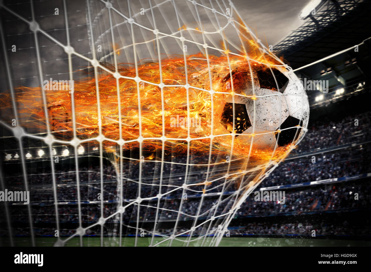 Soccer fireball scores a goal on the net Stock Photo - Alamy