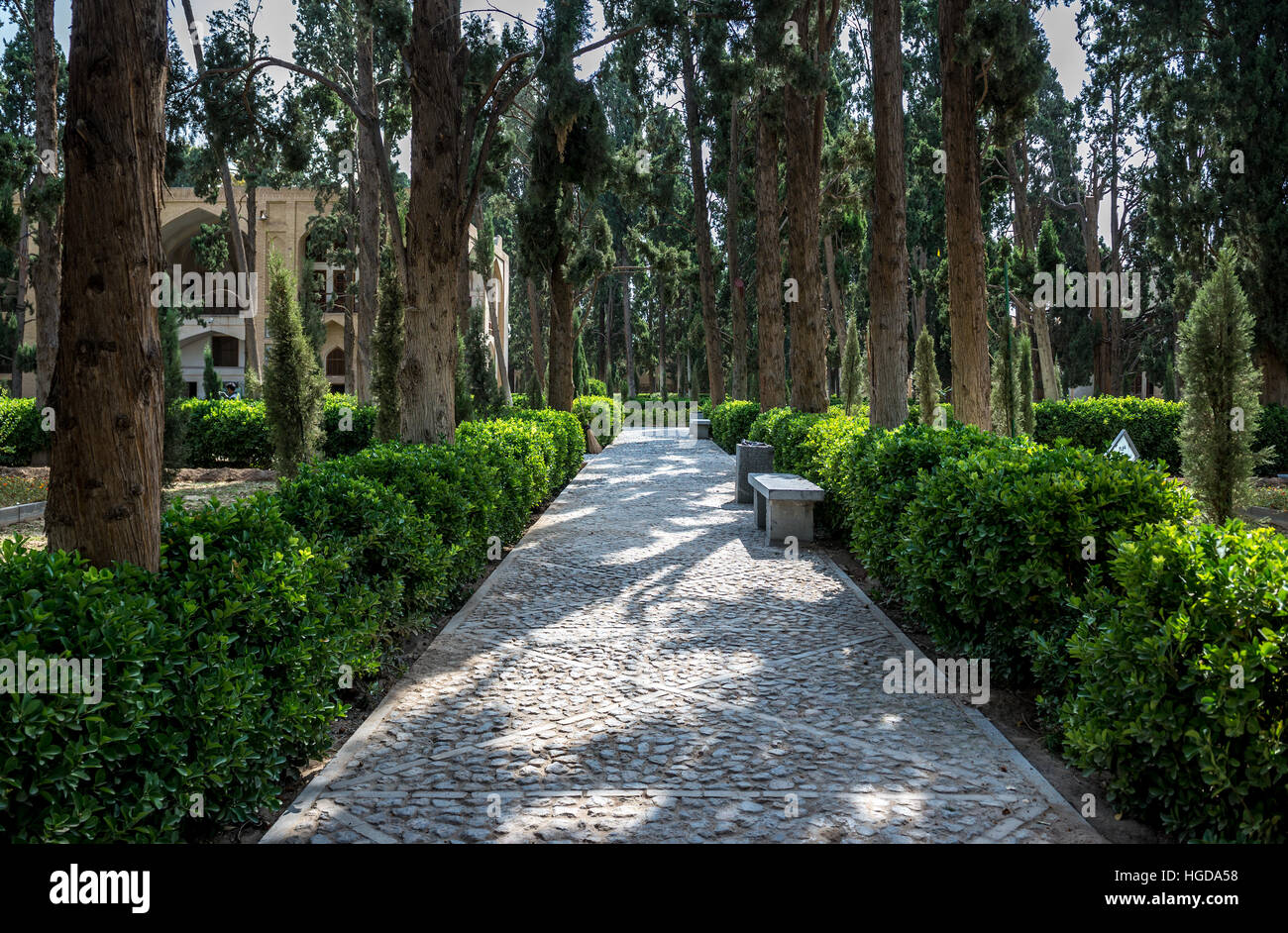 Alley in oldest extant Persian garden in Iran called Fin Garden (Bagh-e ...