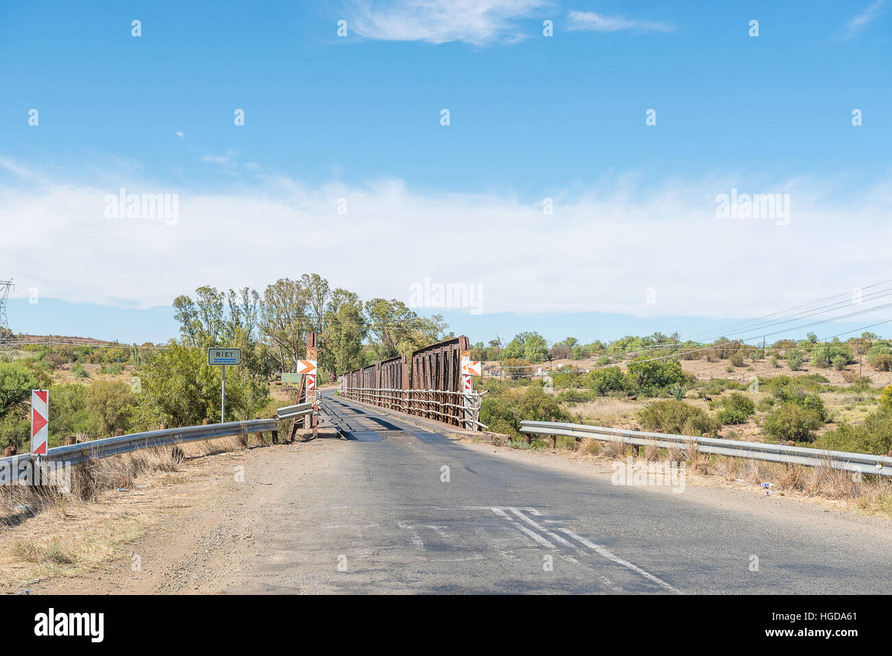 The historic single lane bridge over the Rietrivier (reed river) at ...
