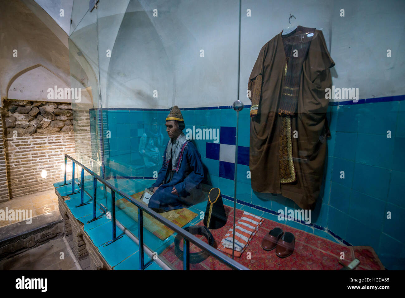 Wax sculpture in bathouse of oldest extant Persian garden in Iran ...