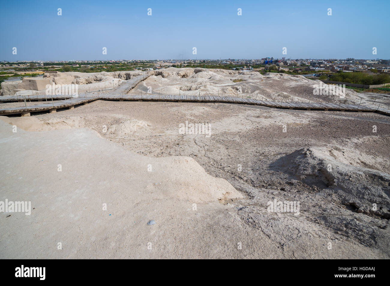 footbridge on ziggurat structure in large ancient archeological site ...