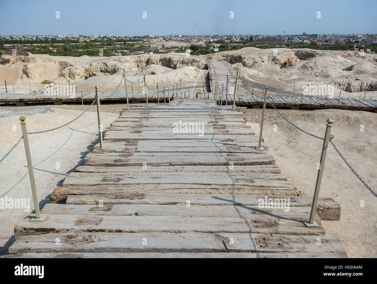 footbridge on ziggurat structure in large ancient archeological site ...