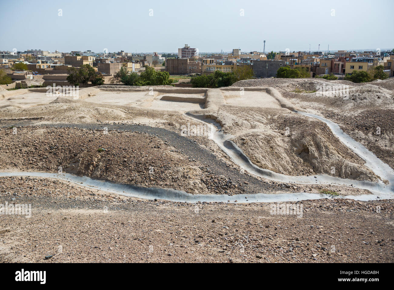 Aerial view from ziggurat structure in ancient archeological site ...