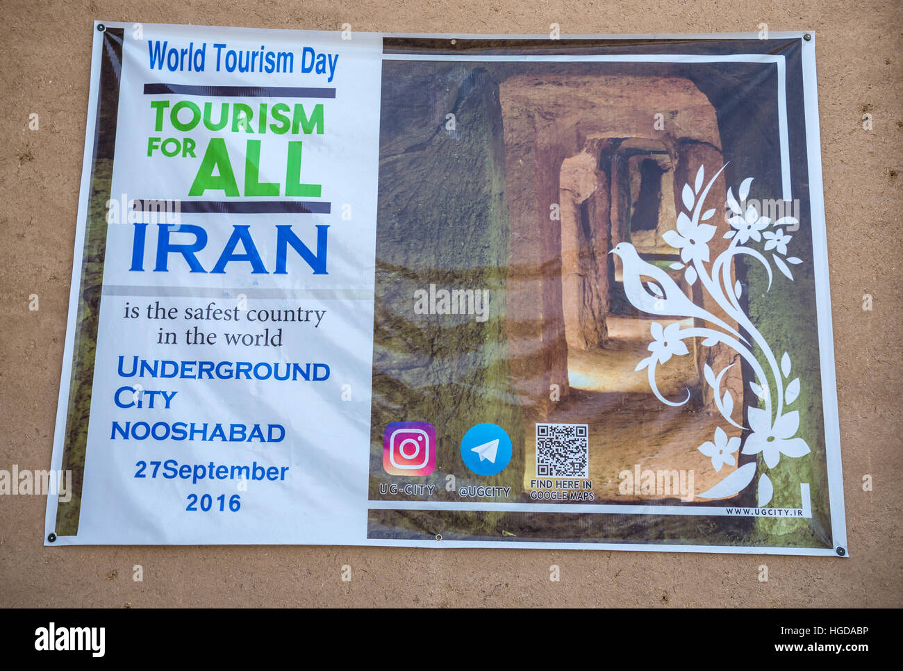 Poster next to entrance to Ancient underground city of Ouyi - Nooshabad ...