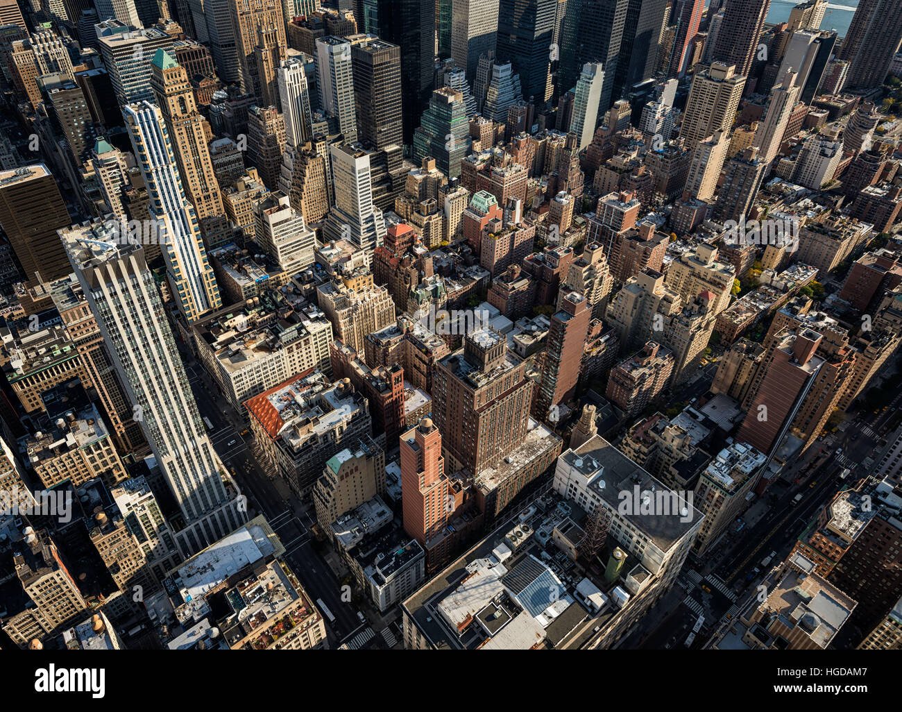 Aerial view of old skyscrapers in New York City from the Top of the ...