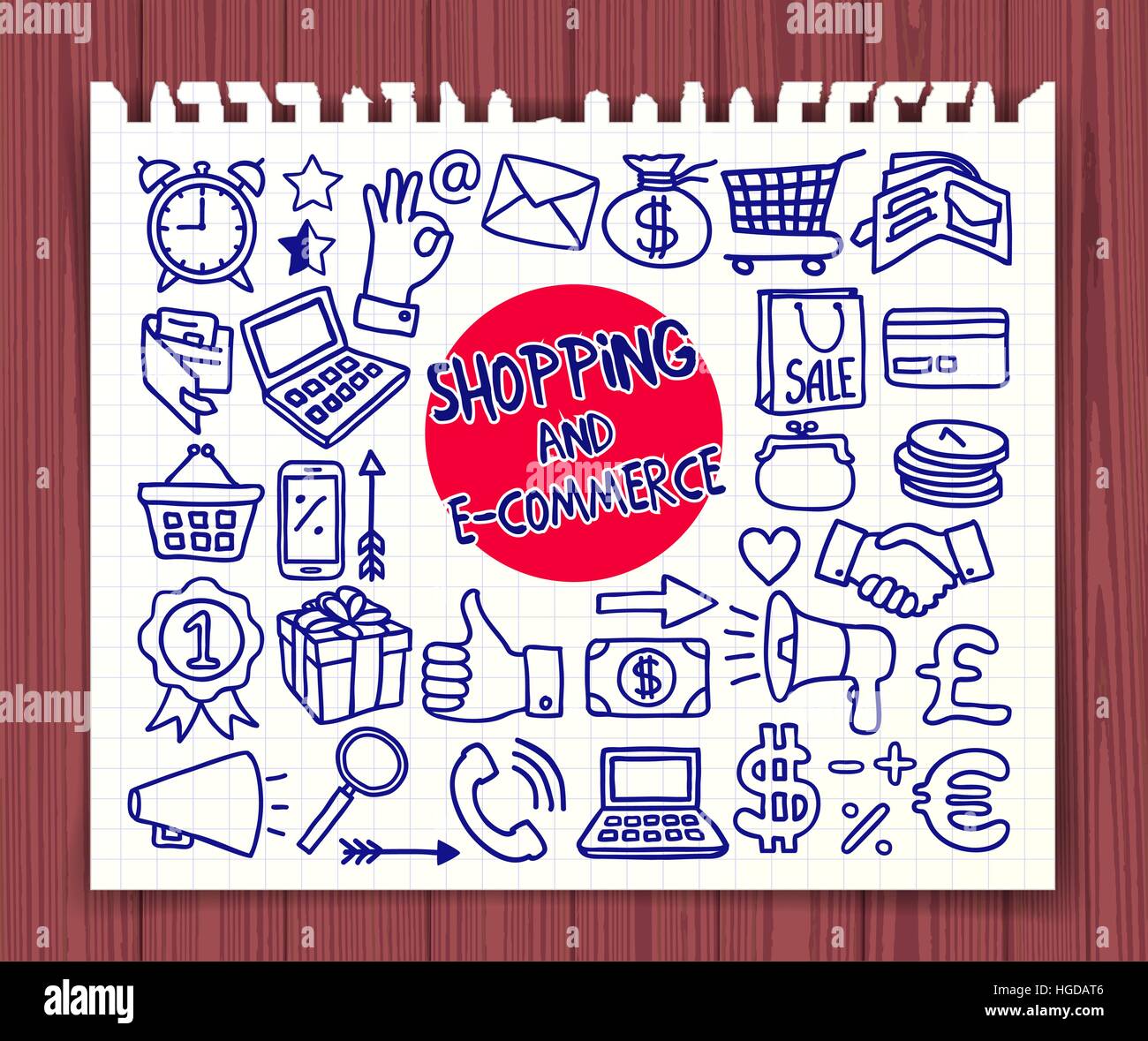 Doodle Shopping and E-commerce icons set. Hand drawn symbols. Graphic ...