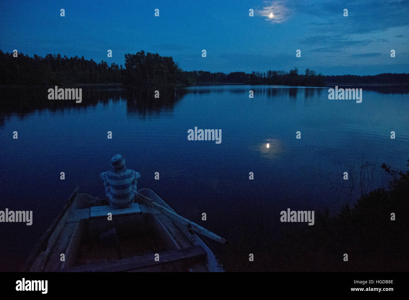 Full moon over lake in Sweden Stock Photo - Alamy