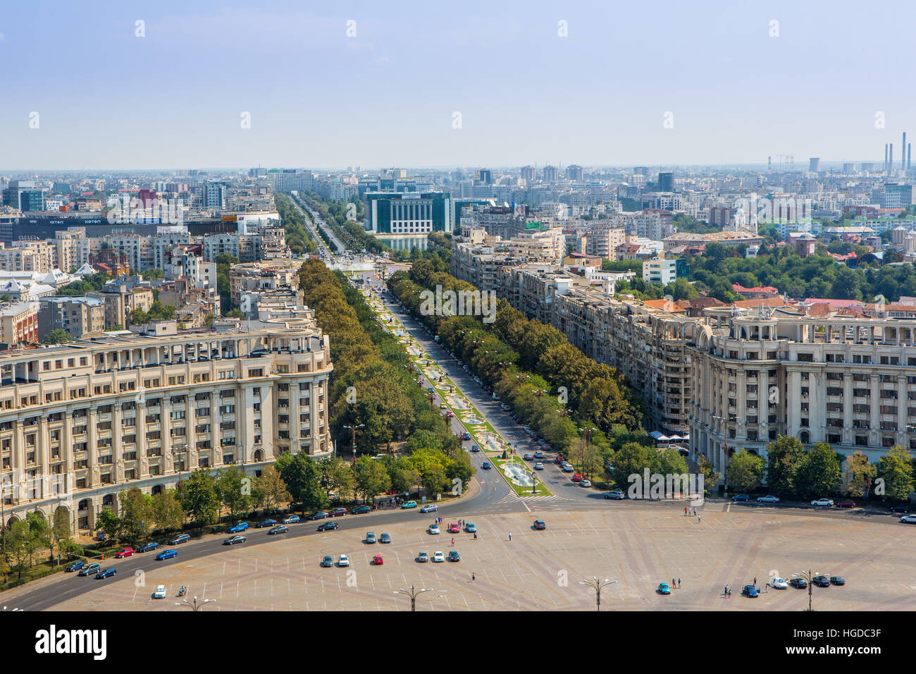 Romania, Bucharest City, Unirii Boulevard from Parliament building ...