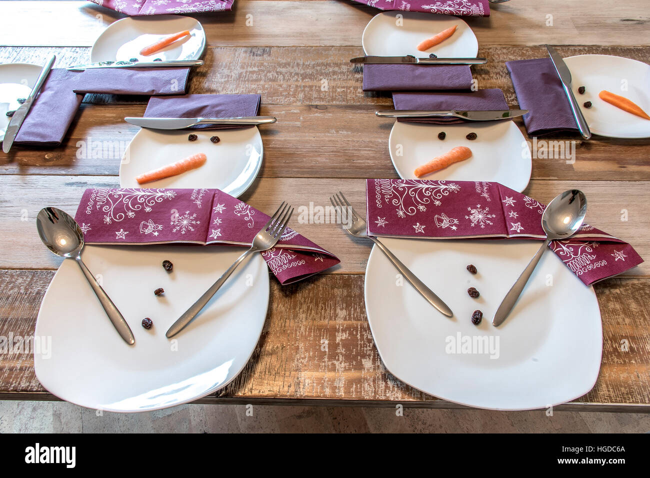 Festive table setting decoration christmas with snowman shape 3 Stock ...