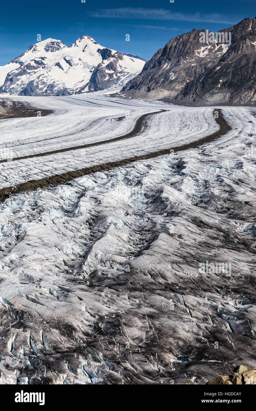 The Aletsch Glacier. Aletschgletscher. Mönch and Trugberg peaks ...