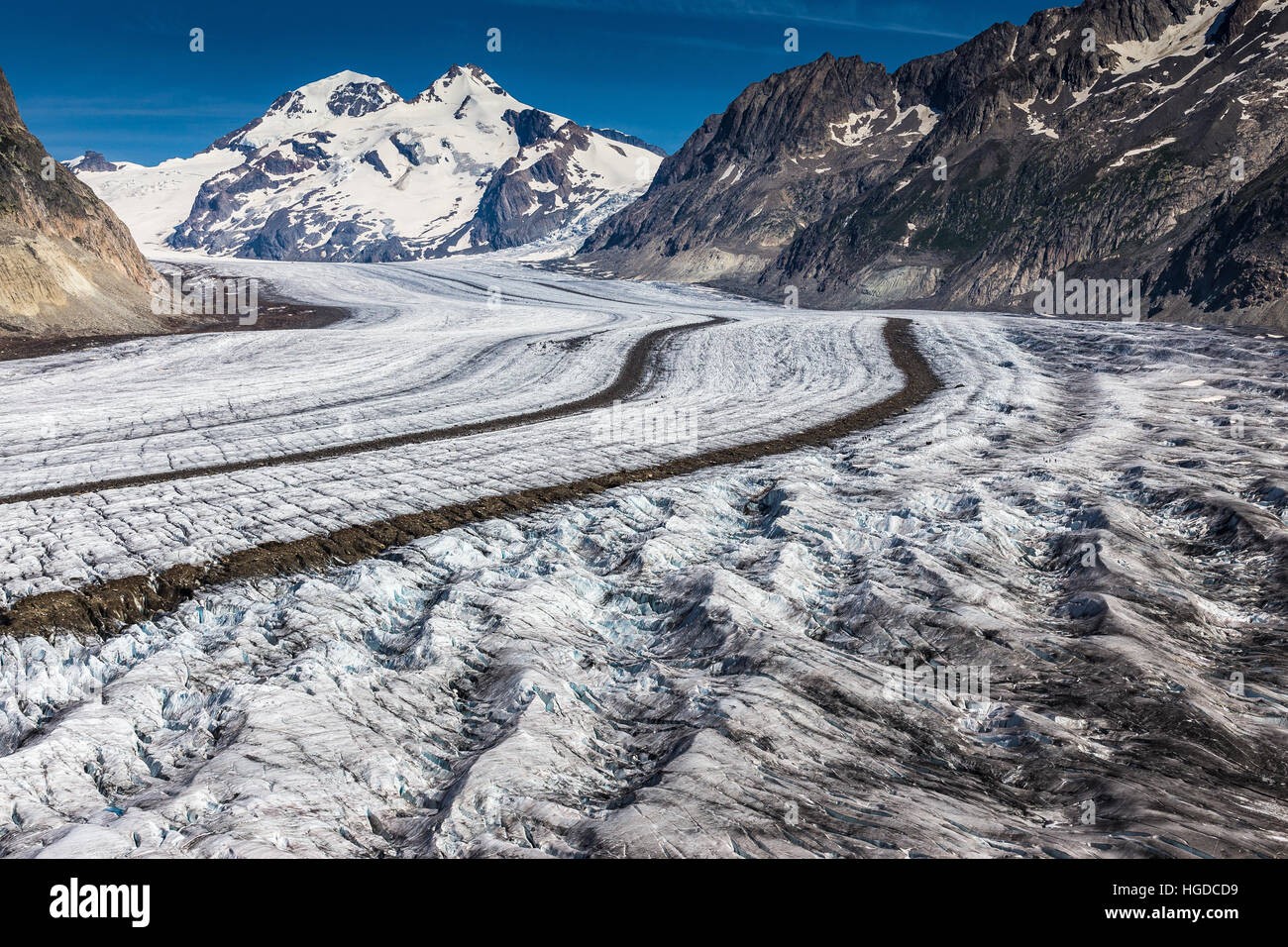 The Aletsch Glacier. Aletschgletscher. Mönch and Trugberg peaks ...