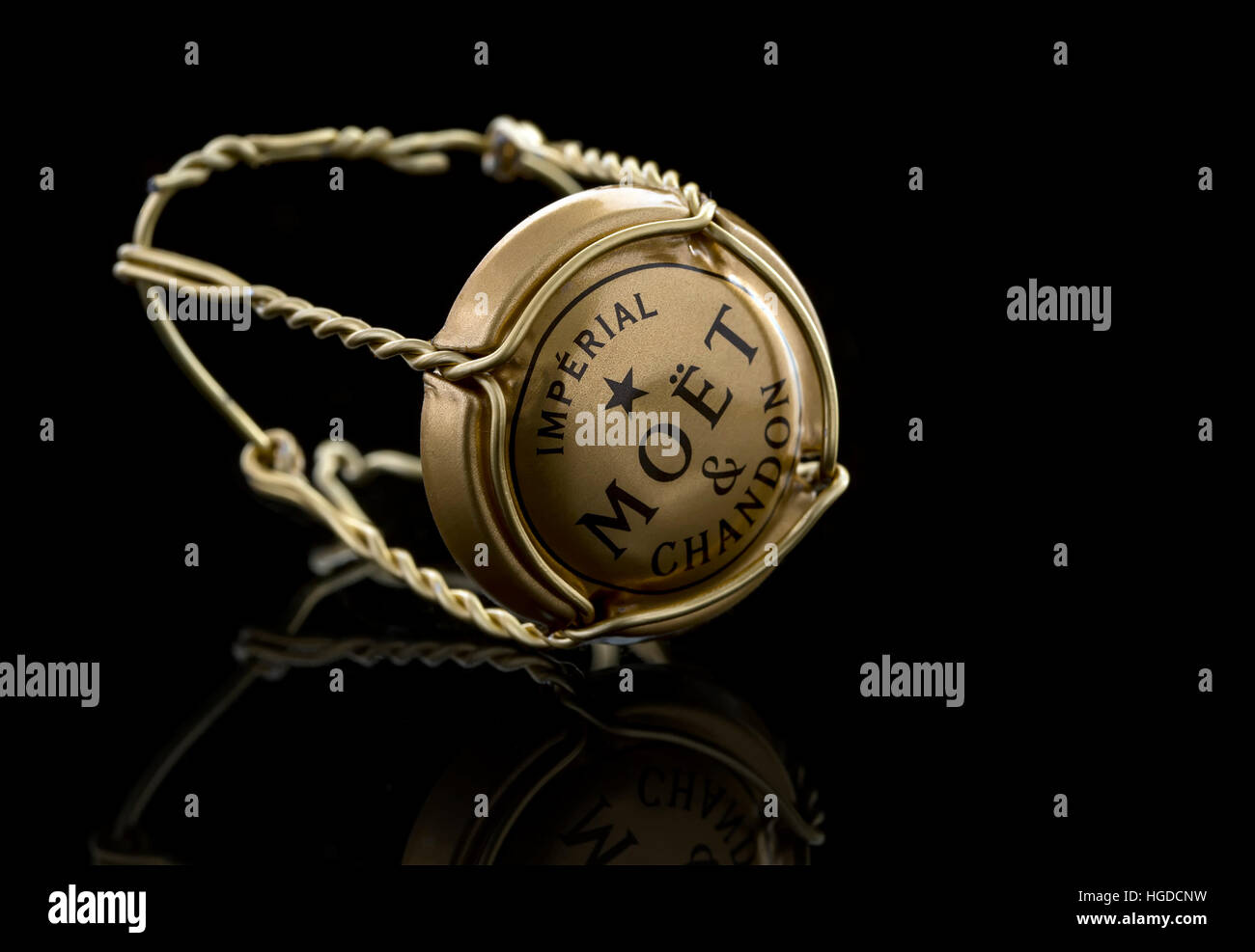 Wire Top From a bottle of Moet and Chandon Brut Imperial champagne on a ...