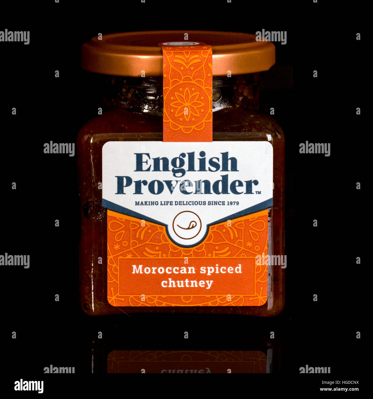 Jar Of English Provender Moroccan Spiced Chutney on a black background ...