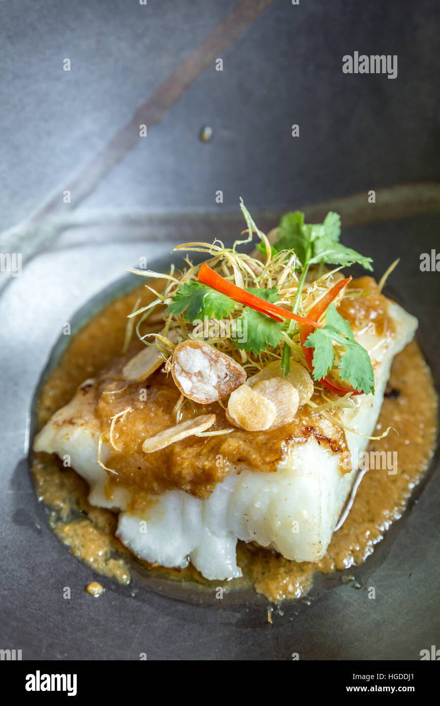 grilled snow fish with lemon grass sauce Stock Photo - Alamy