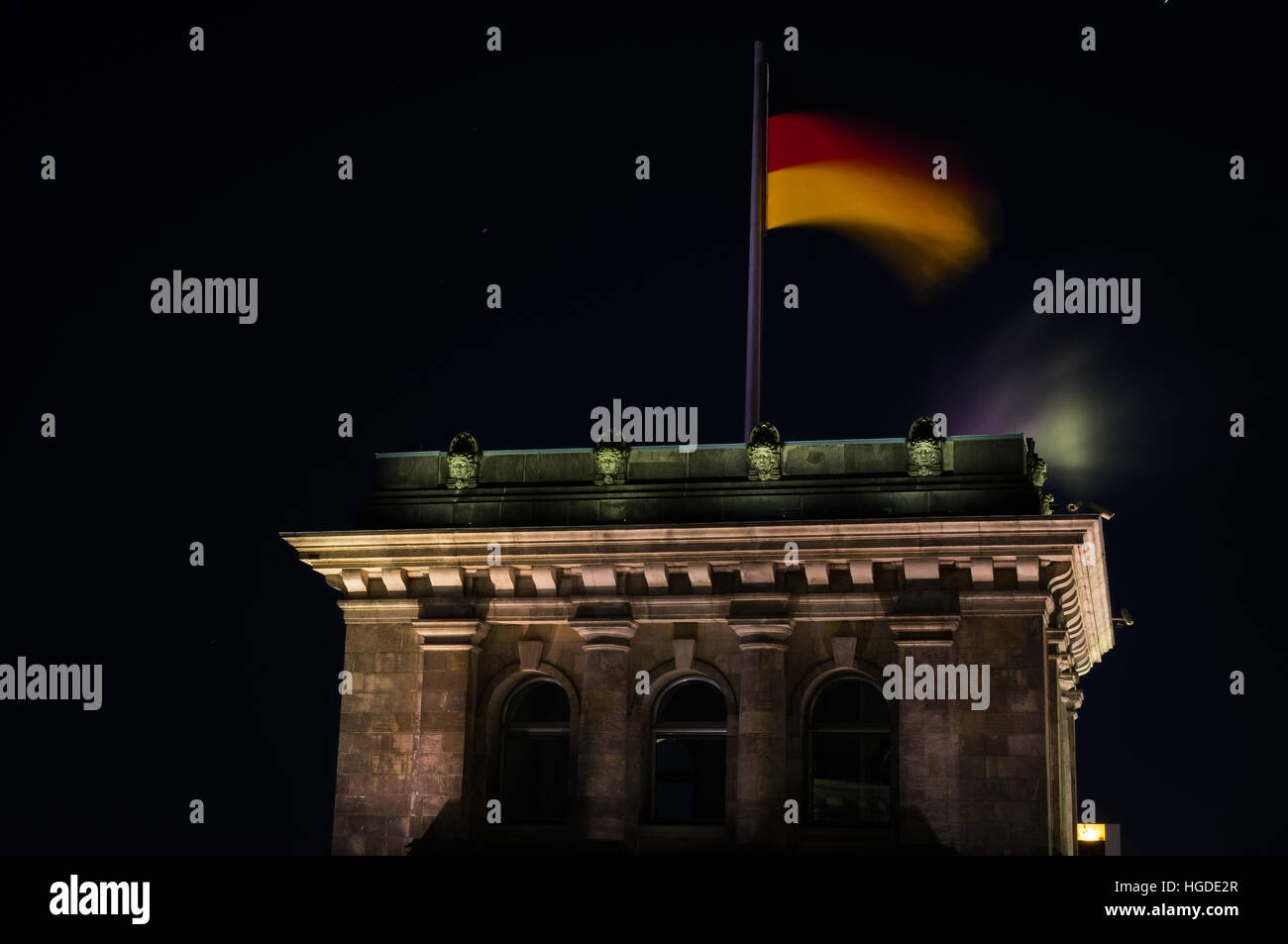 German Flag at Night on Reichstag Building in Berlin, Germany Stock ...