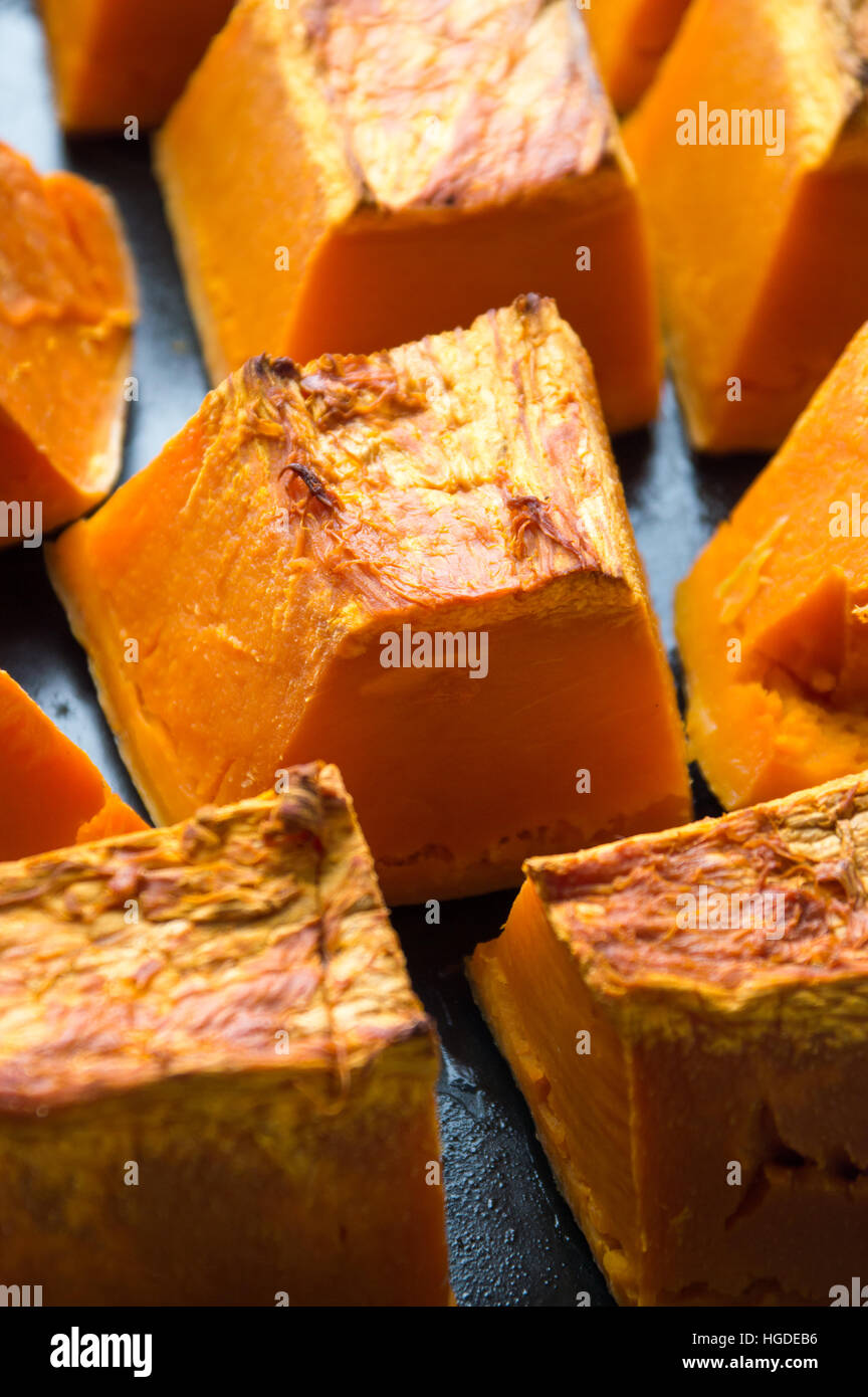 Roasted pumpkin slices on a cooking plate Stock Photo - Alamy