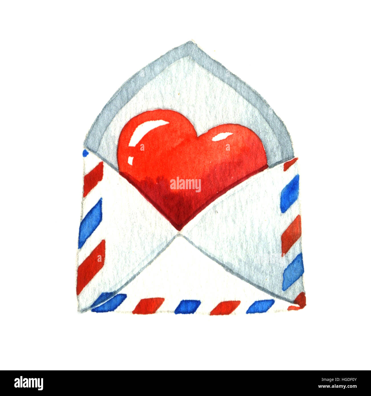 Red Heart in the envelope. Watercolor illustration Stock Photo - Alamy