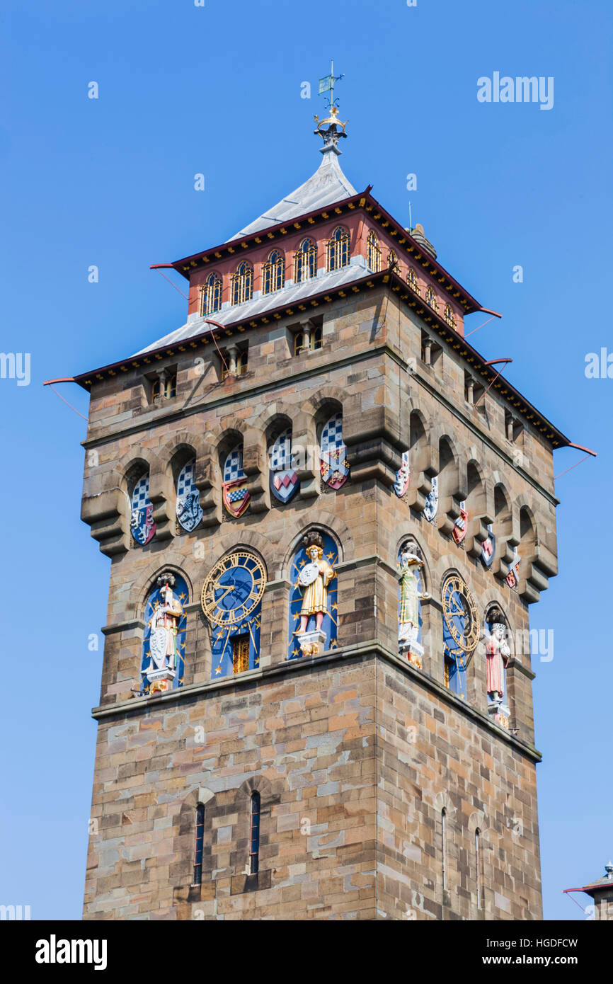Wales, Cardiff, Cardiff Castle, Clock Tower Stock Photo - Alamy