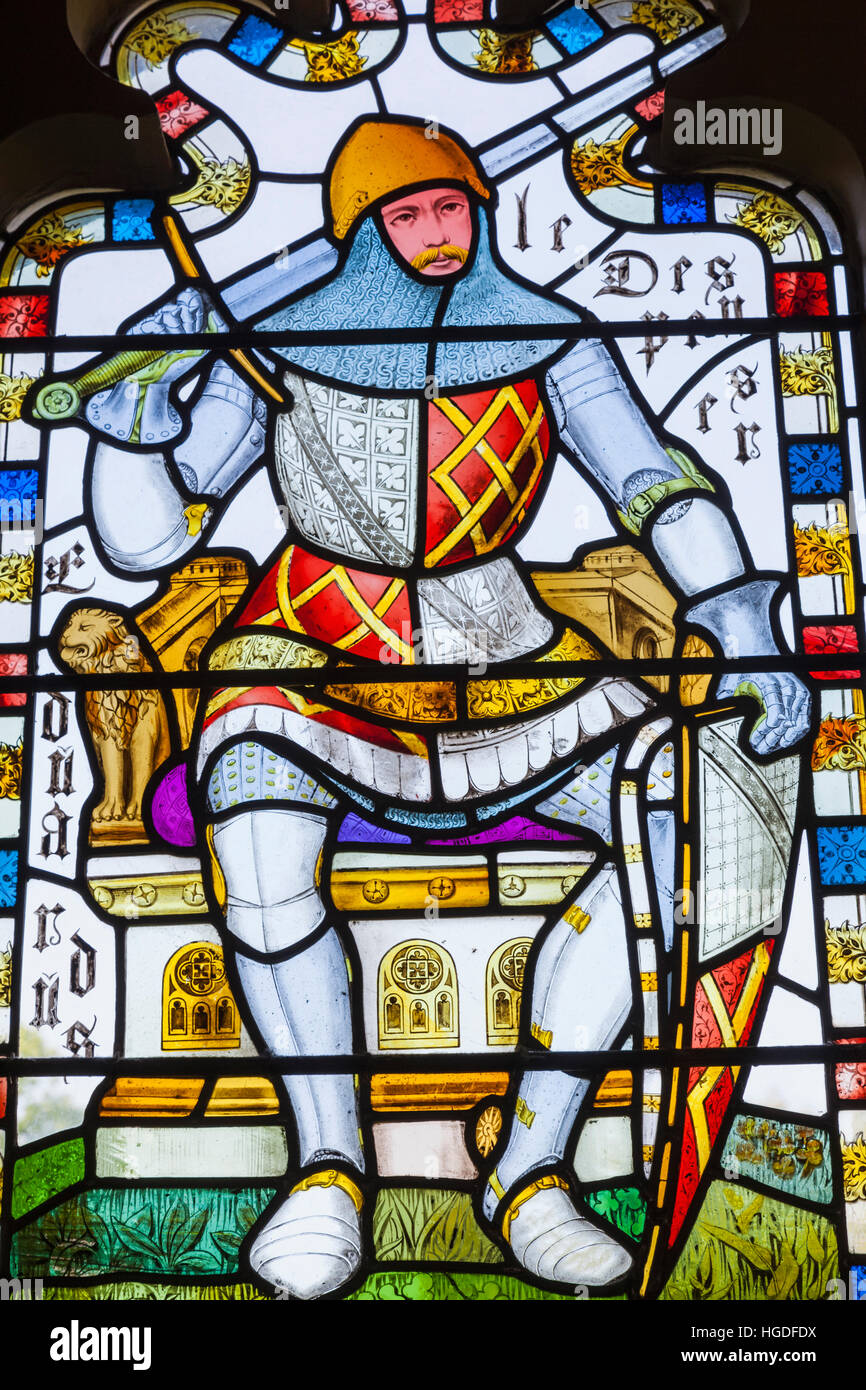 Stained glass window depicting a knight hi-res stock photography and ...