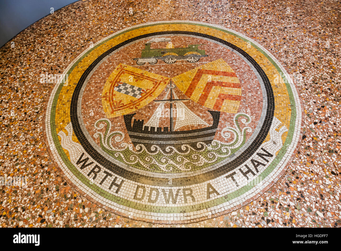 Wales, Cardiff, Cardiff Bay, Pierhead Building, Entrance Hall Flooring ...