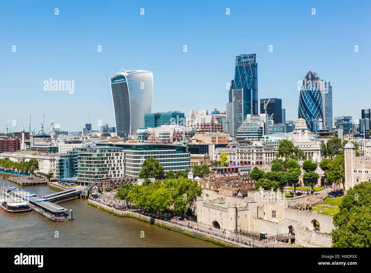 England, London, City Skyline and Thames River from Tower Bridge Stock ...