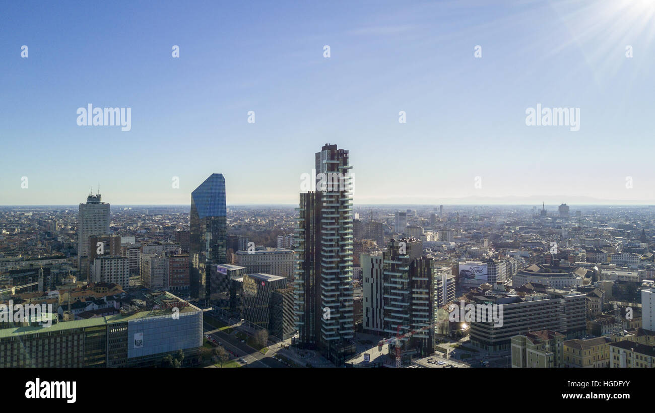 Aerial view of Solaria Tower, Milan, Italy and Diamond Tower Stock ...