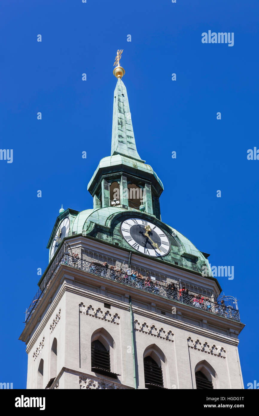 Germany, Bavaria, Munich, Marienplatz, St Peters Church, Clock Tower ...