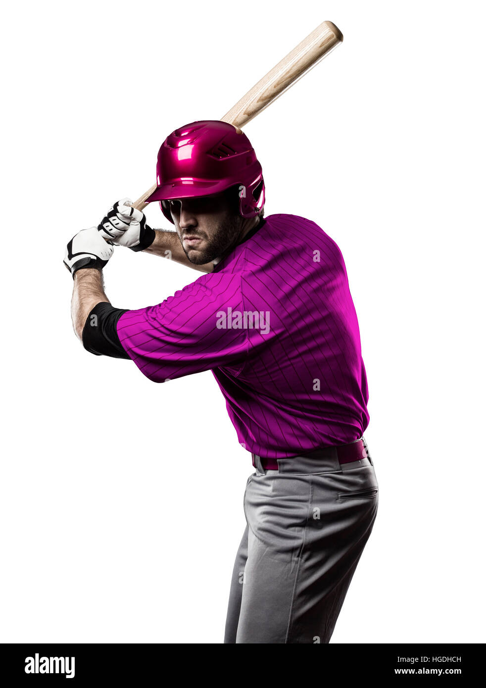 Baseball Player with a pink uniform on a white background Stock Photo ...