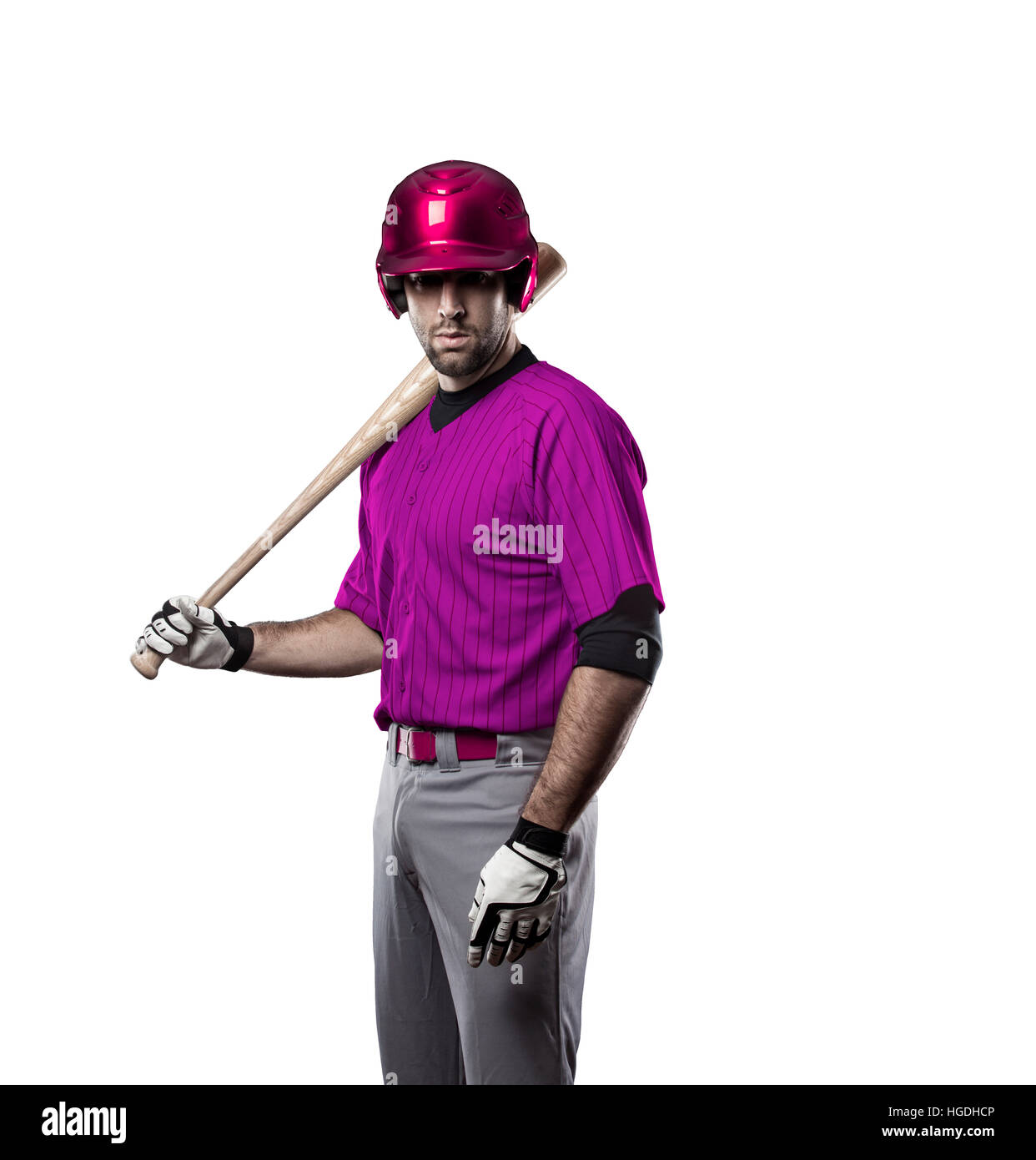 Baseball Player with a pink uniform on a white background Stock Photo ...