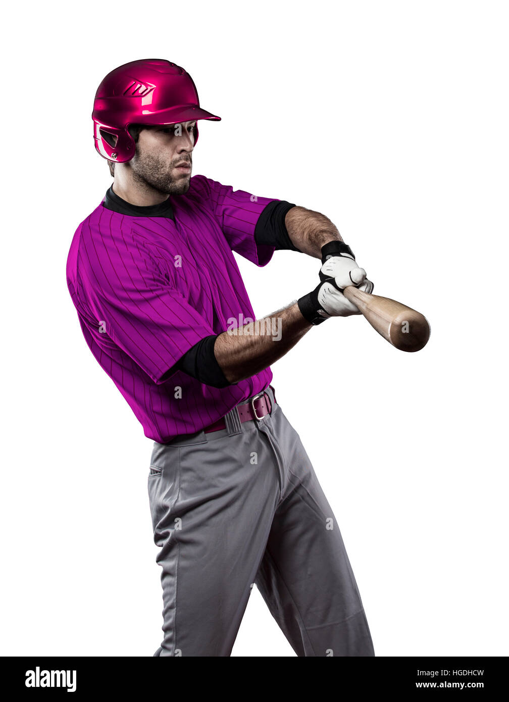 Baseball Player with a pink uniform on a white background Stock Photo ...