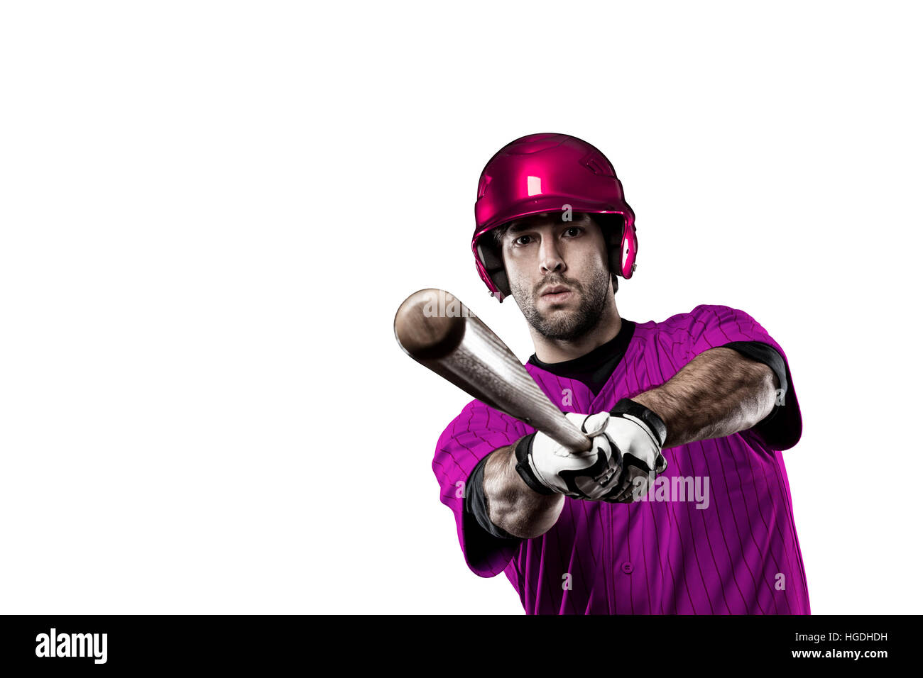 Baseball Player with a pink uniform on a white background Stock Photo ...
