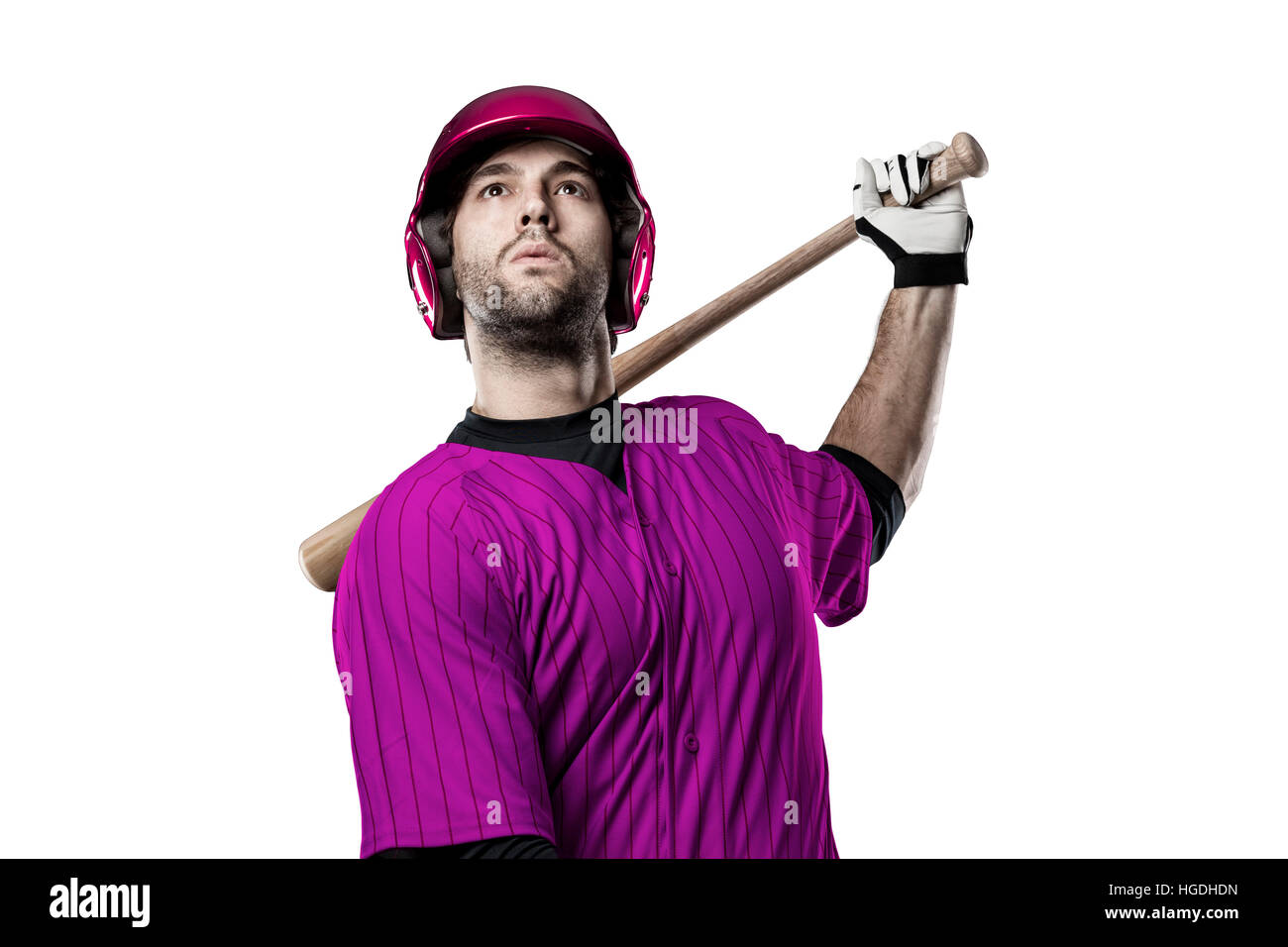 Baseball Player with a pink uniform on a white background Stock Photo ...