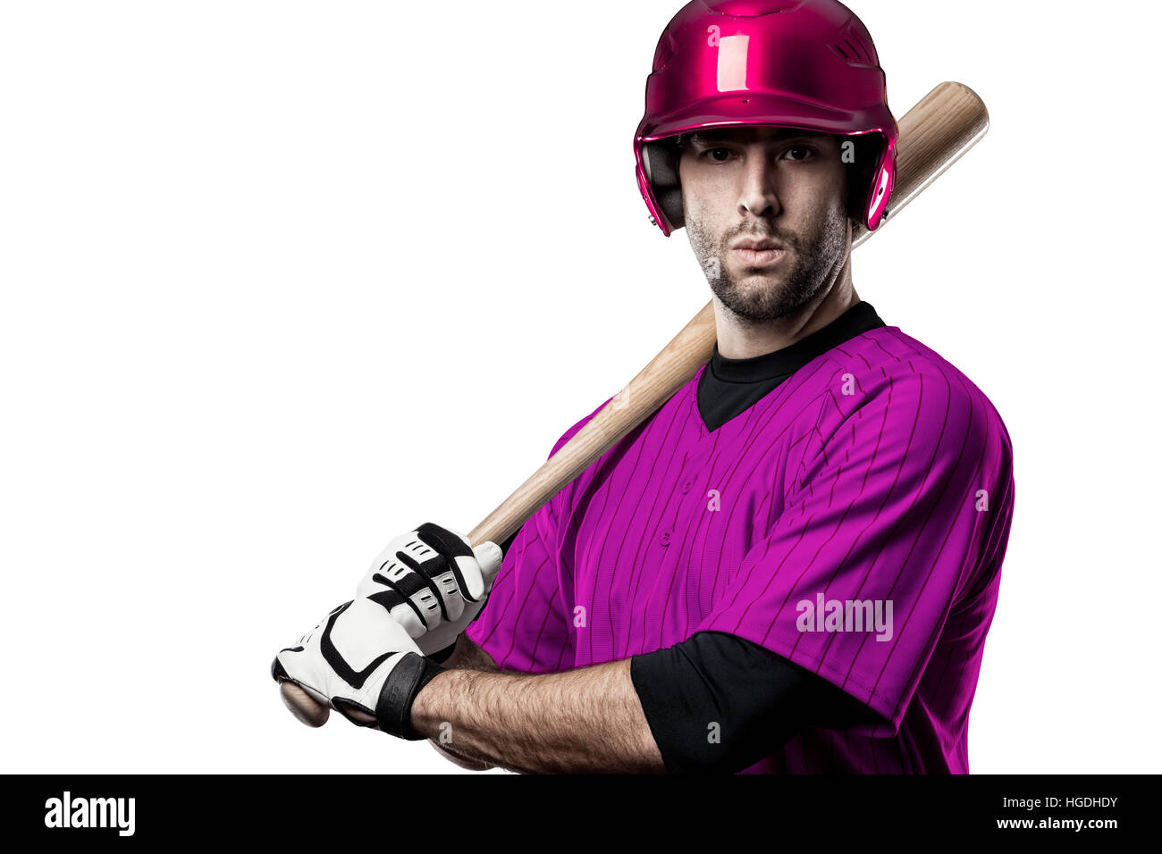 Baseball Player with a pink uniform on a white background Stock Photo ...