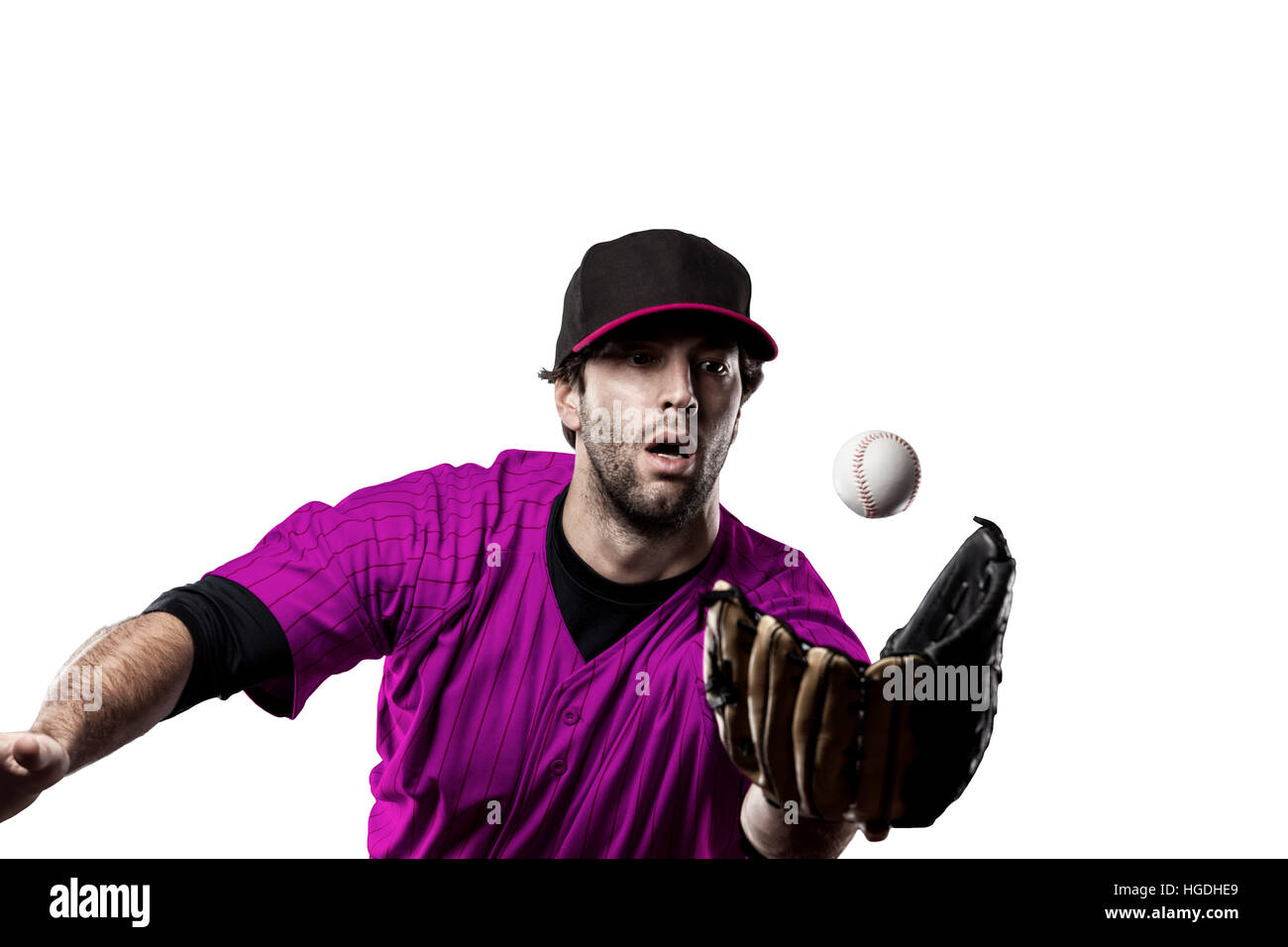 Baseball Player with a pink uniform on a white background Stock Photo ...