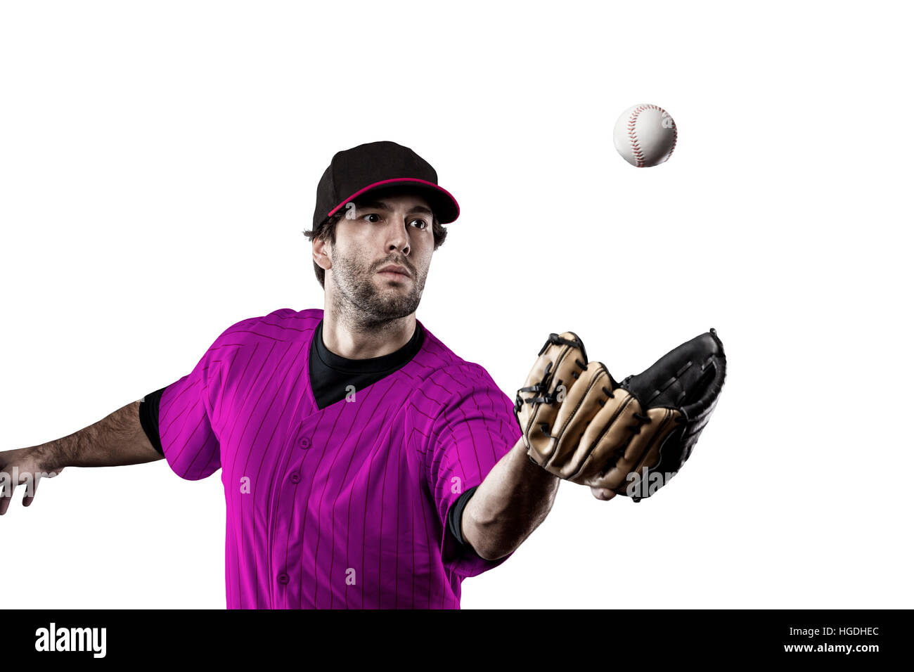 Baseball Player with a pink uniform on a white background Stock Photo ...