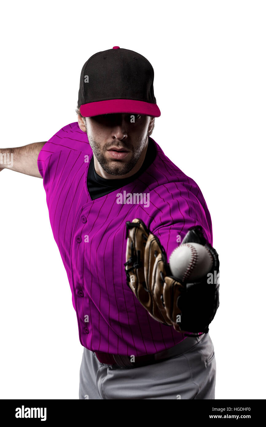 Baseball Player with a pink uniform on a white background Stock Photo ...