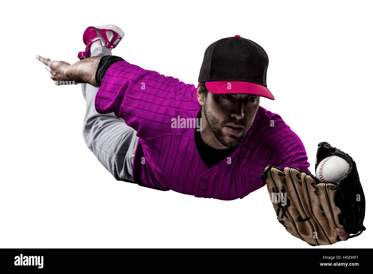 Baseball Player with a pink uniform on a white background Stock Photo ...