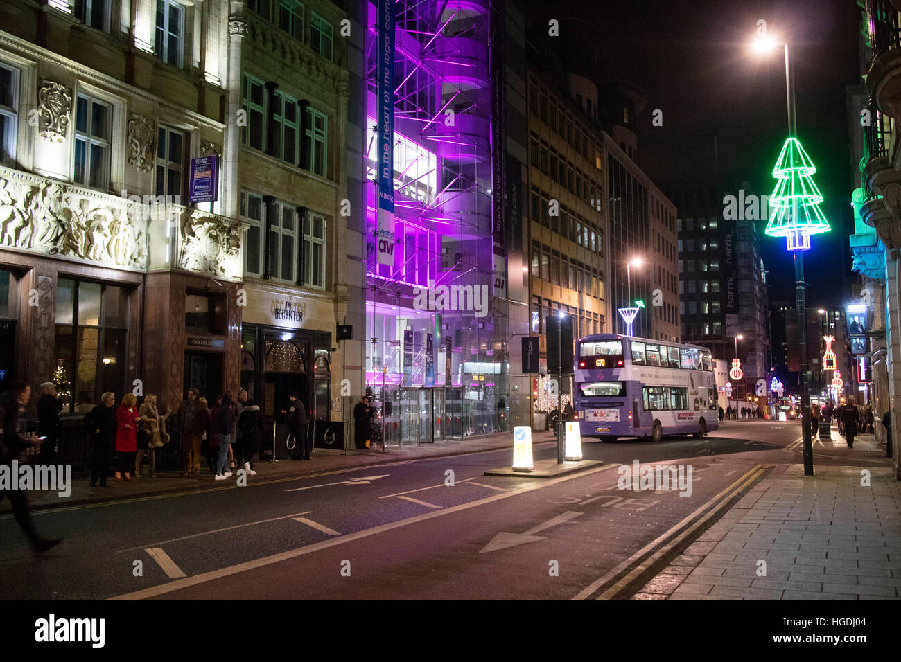 Park Row in Leeds city centre at night looking towards Cookridge Street ...