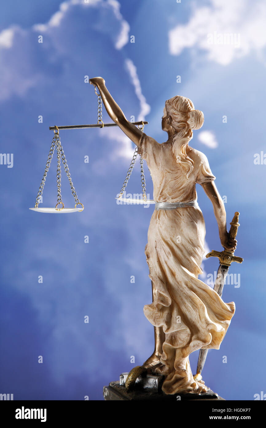 Lady Justice in front of a blue sky, composing shot Stock Photo - Alamy