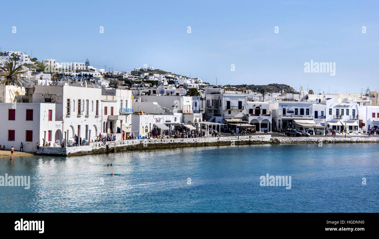 Mykonos Town waterfront Greece Stock Photo - Alamy