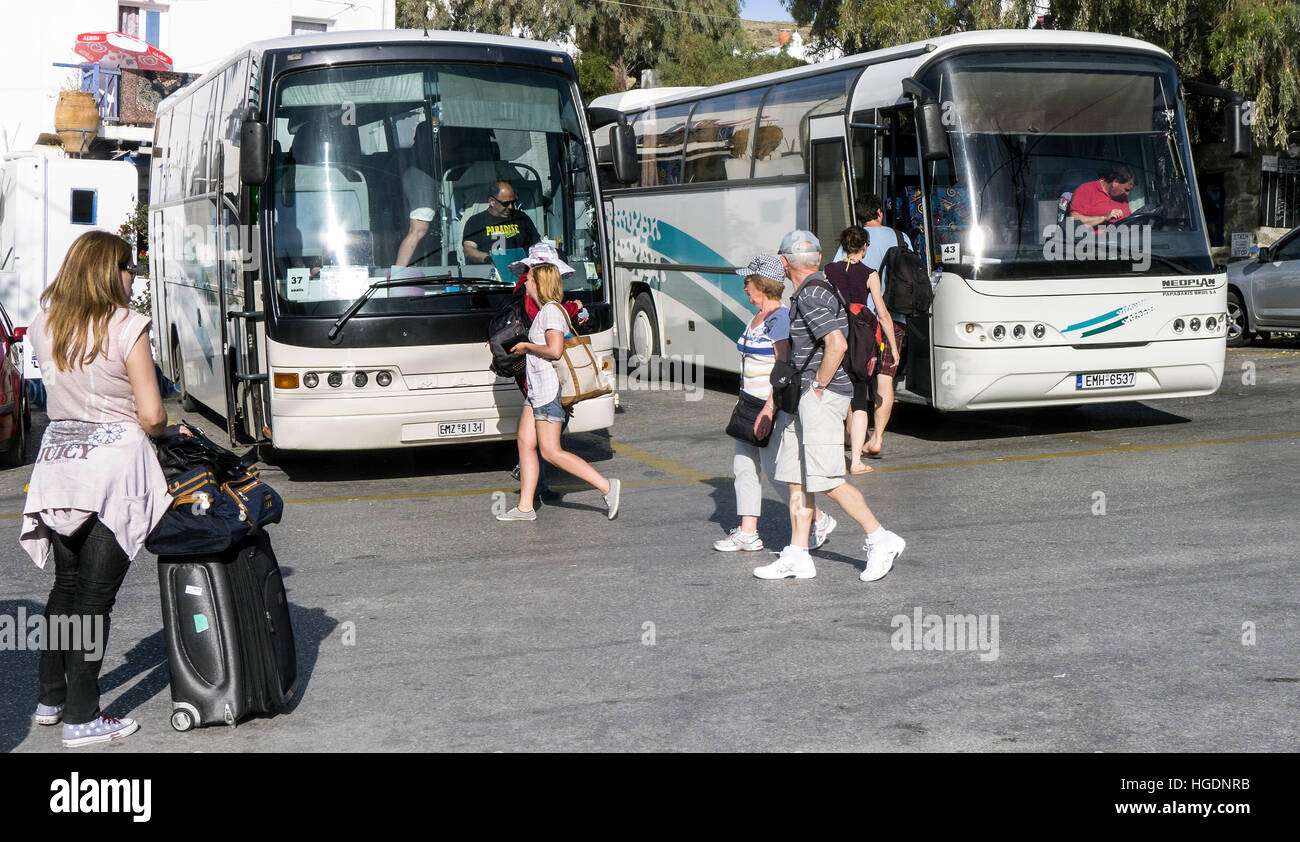 Bus station Mykonos Town Greece Stock Photo - Alamy