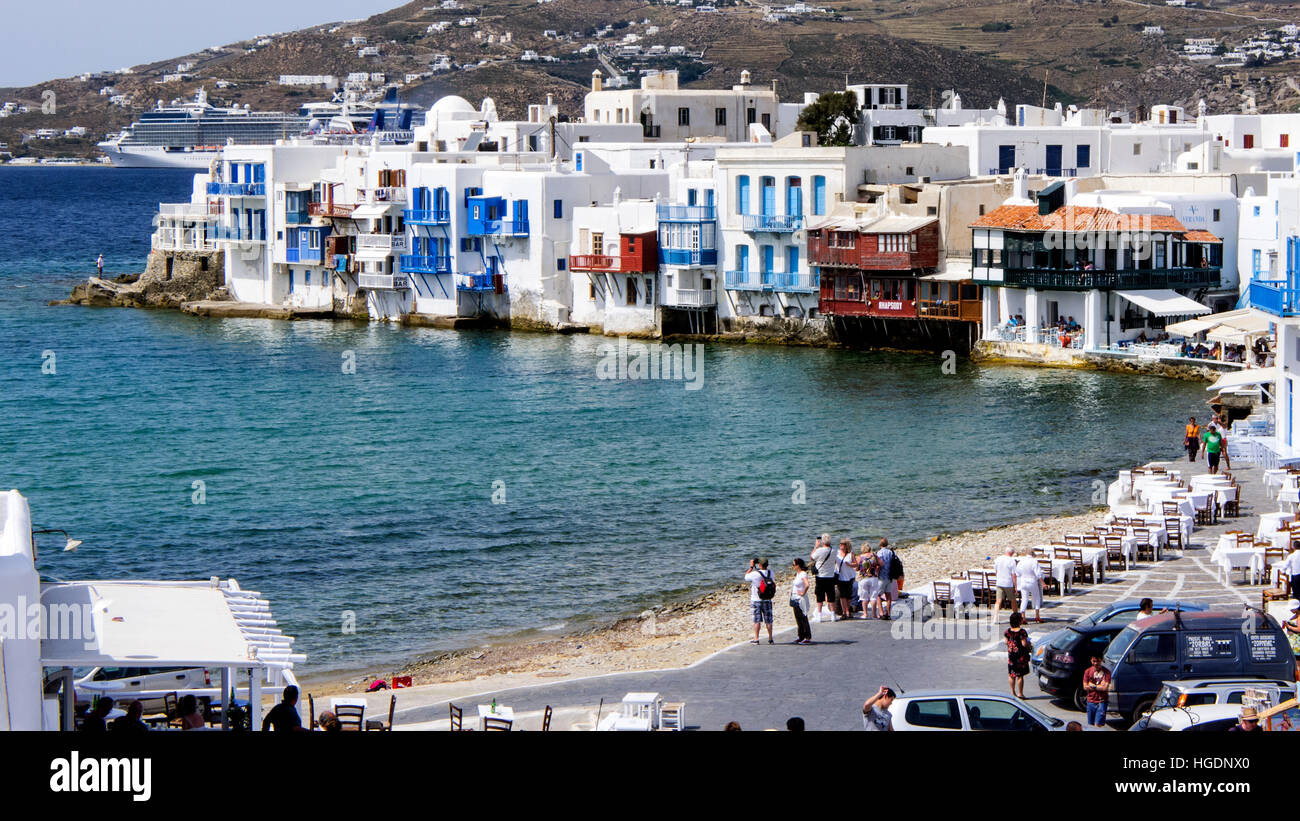 Mykonos Town waterfront Greece Stock Photo - Alamy