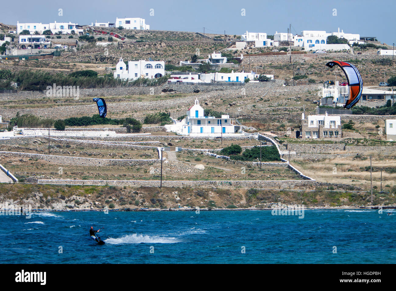 Kiteboarding Mykonos Greece Stock Photo - Alamy