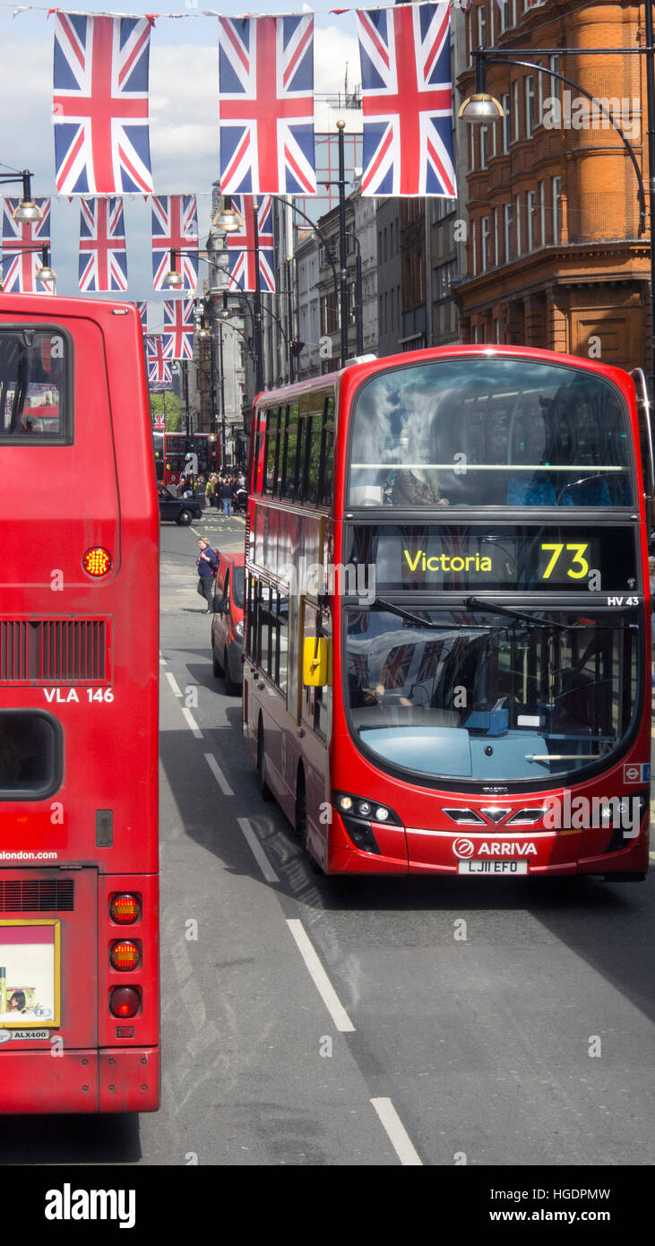 Red double decker buses London England Stock Photo - Alamy