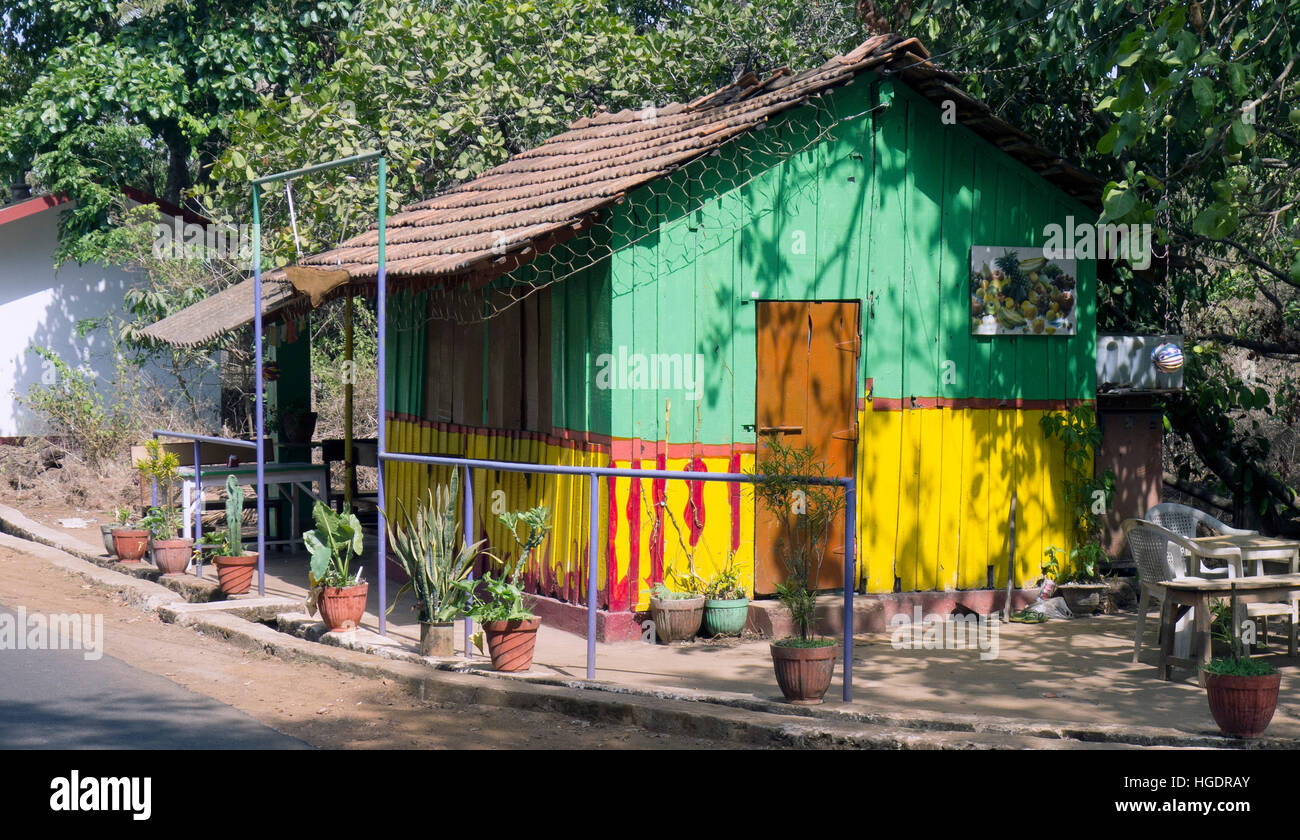 Colourful roadside building Goa India Stock Photo - Alamy