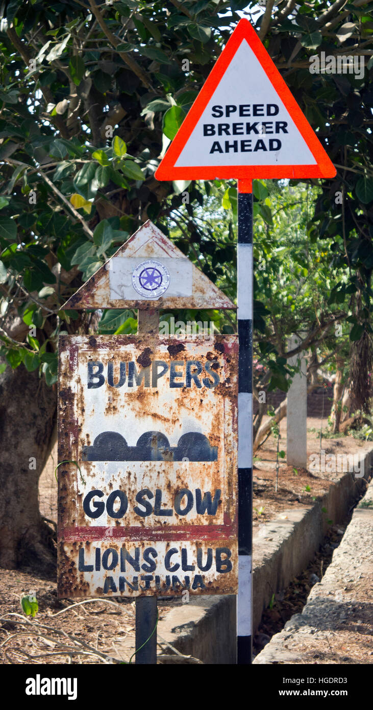 Road speed bump warning signs Anjuna Goa India Stock Photo - Alamy