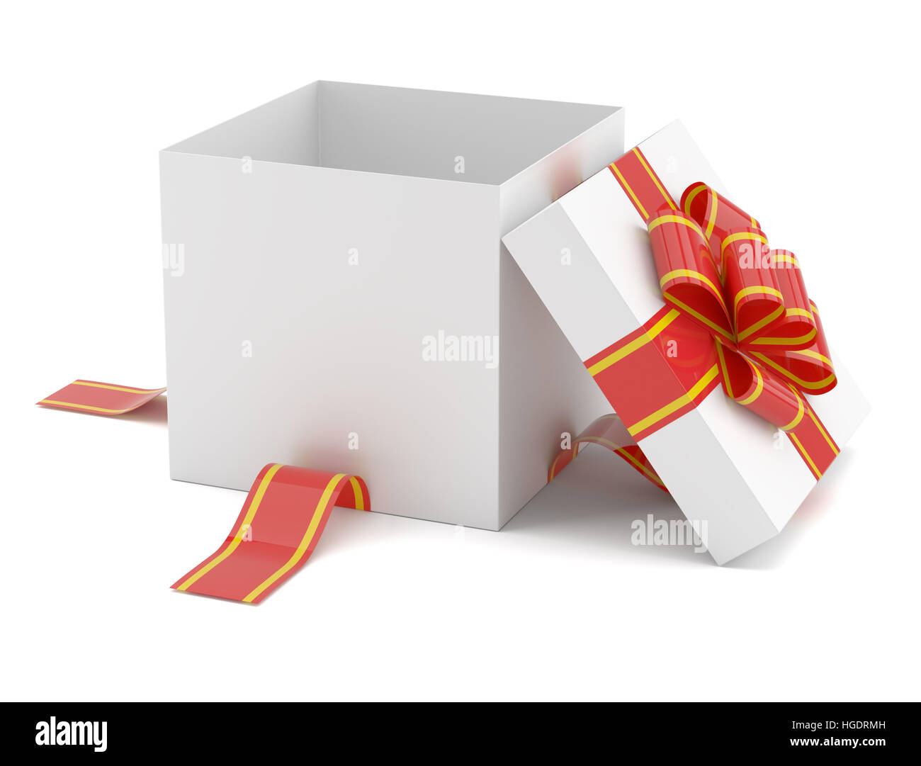 Opened gift box with red bow Stock Photo - Alamy